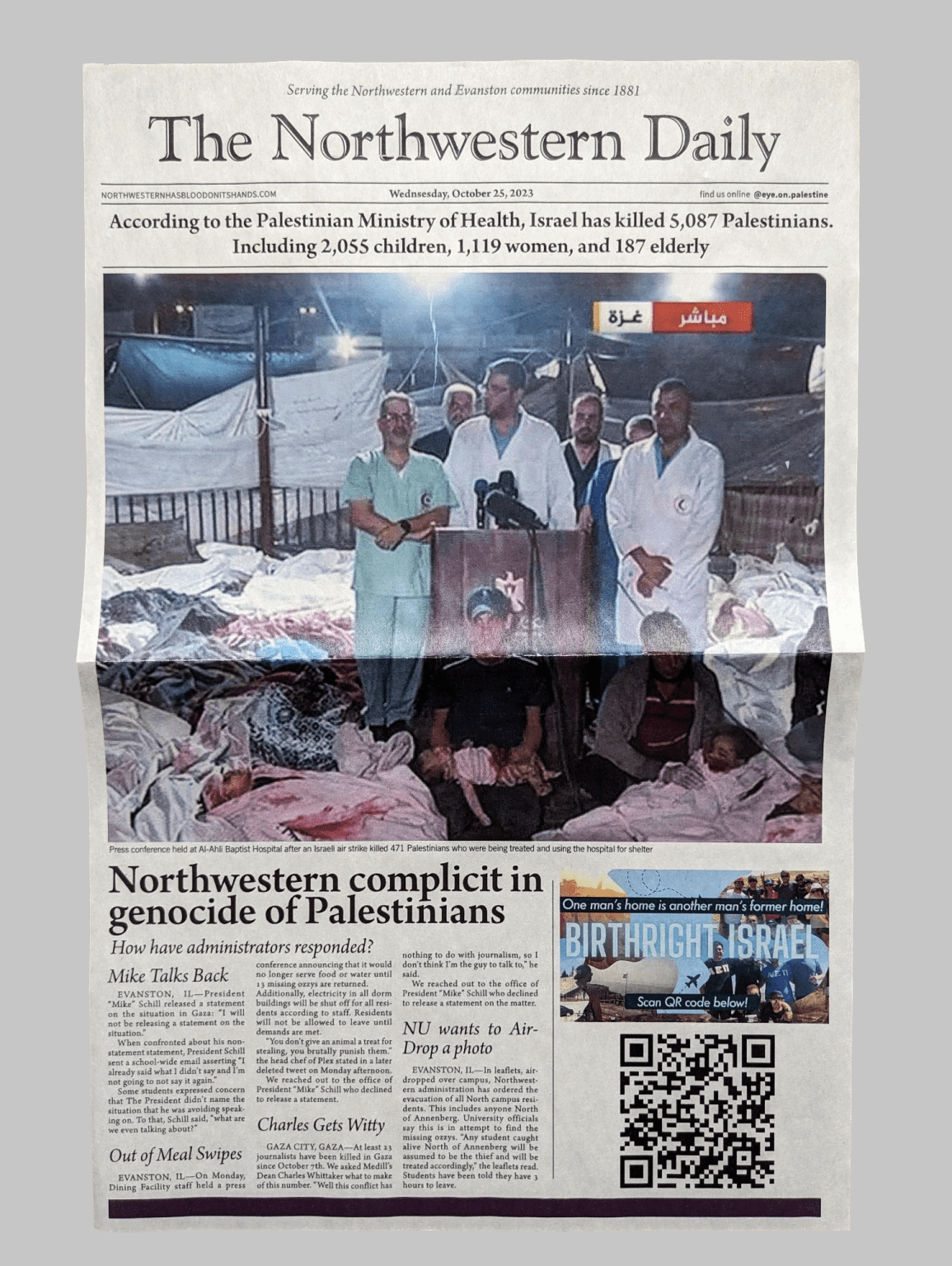 Northwestern Students Charged for Pro-Palestine Fake Newspaper