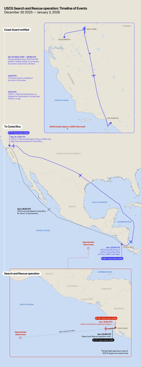 U.S. Sent a Rescue Plane for Boat Strike Survivors. It Took 45 Hours to ...